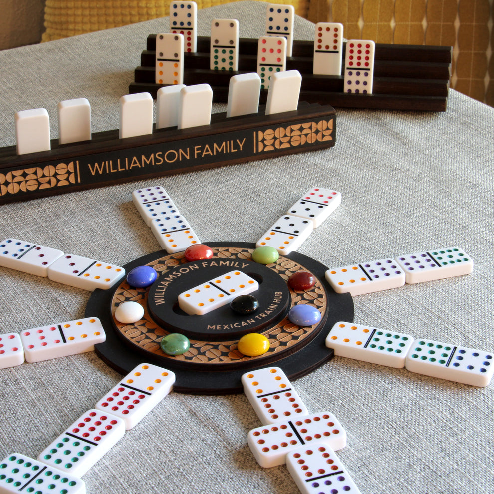 Personalized Mexican Train Hub & Rack Set | Curved Angles Studio