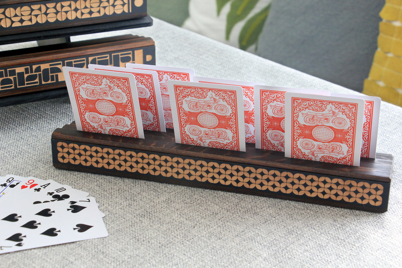 Mid-Century Modern Wooden Playing Card Holders – Set of 2 – Curved ...